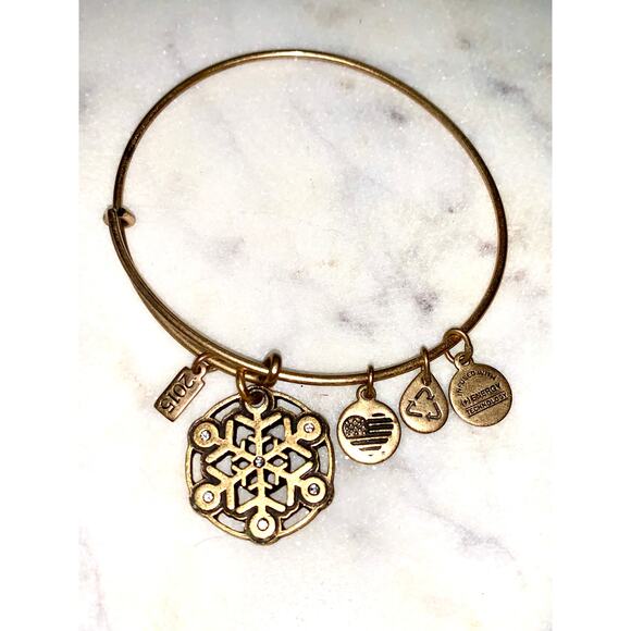 Alex and Ani | Jewelry | Alex And Ani Rafaelian Gold Limited Edition 25 Snowflake Charm Bangle ...